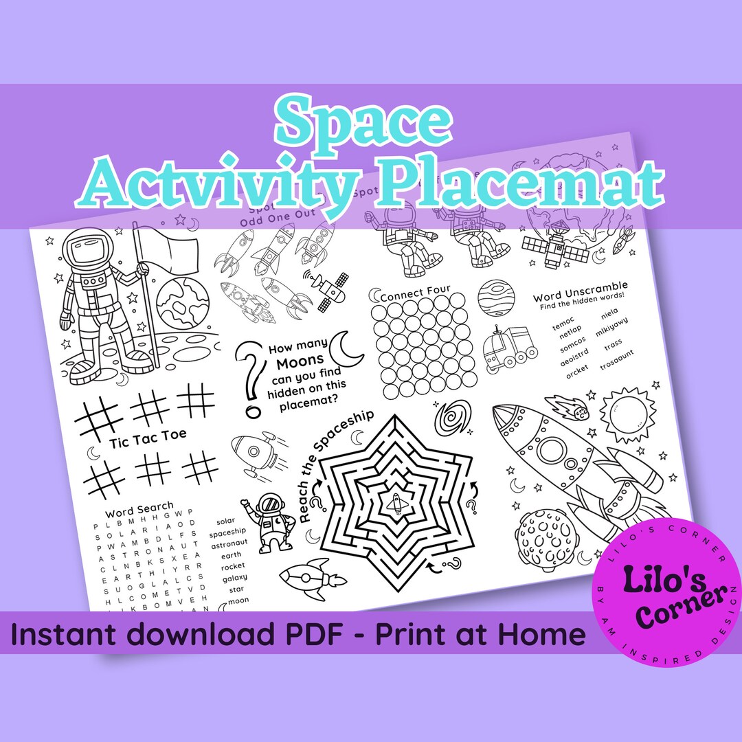 SPACE Printable Activity Placemat, Activities for Kids, Word Find ...