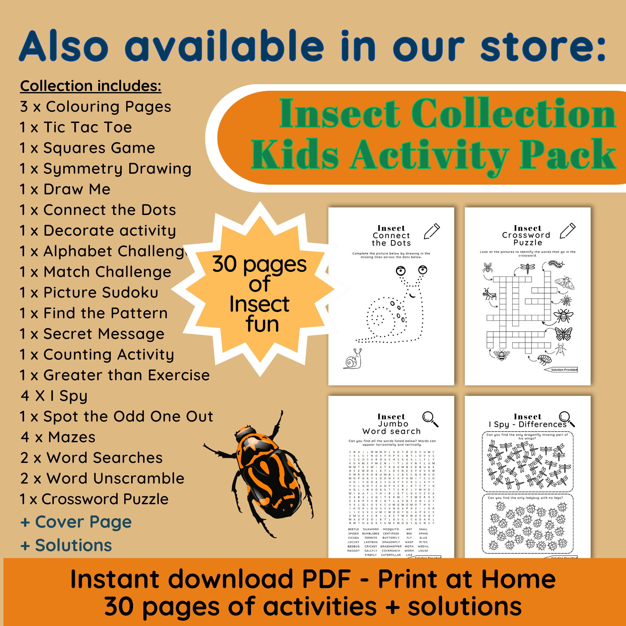 INSECT Printable Activity Placemat, Activities for Kids, Word Find ...