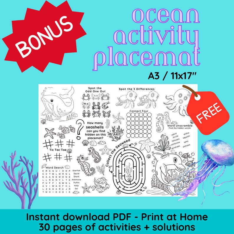 OCEAN Kids Activity Pack, Activity for Kids, Summer Activity, Word Find ...