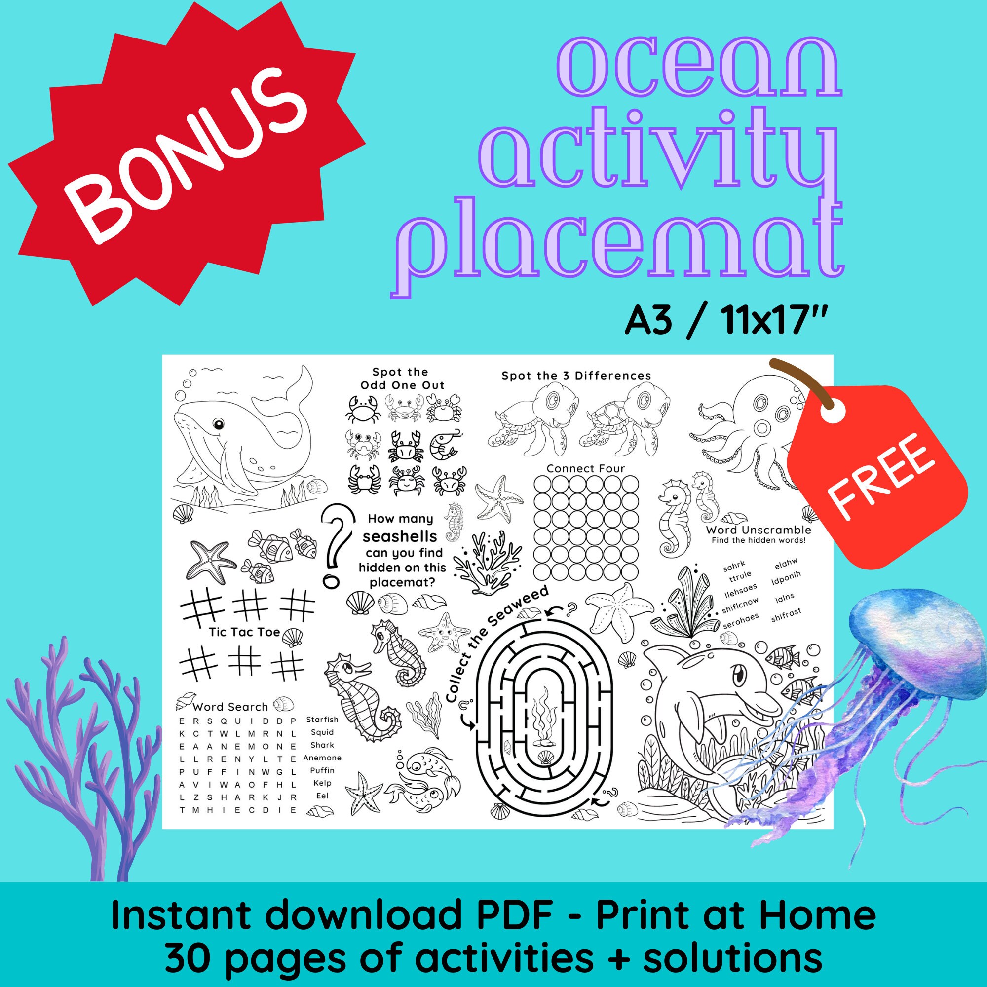 OCEAN Kids Activity Pack, Activity for Kids, Summer Activity, Word Find ...