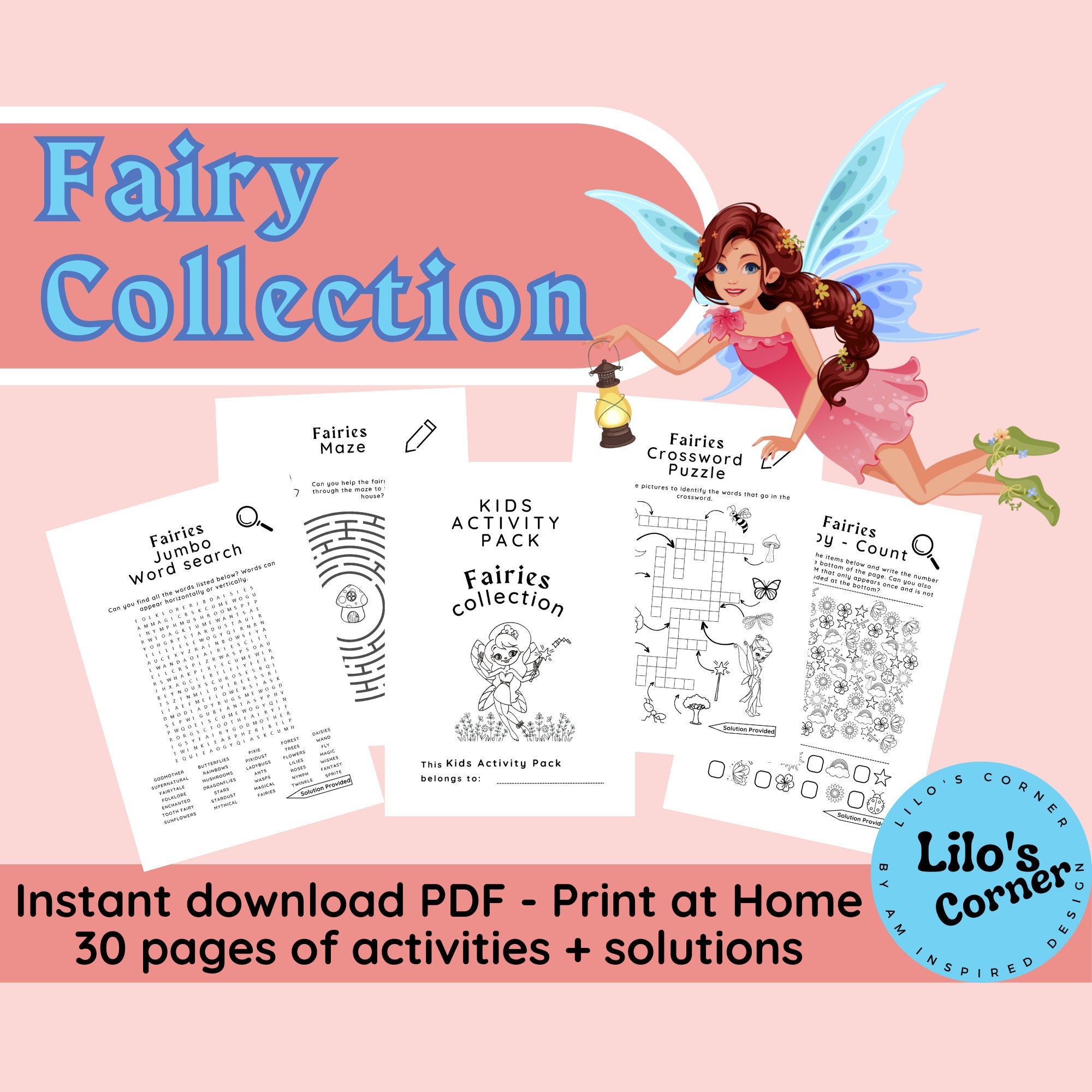 FAIRY Kids Activity Pack, Activity for Kids, Summer Activity, Word Find ...