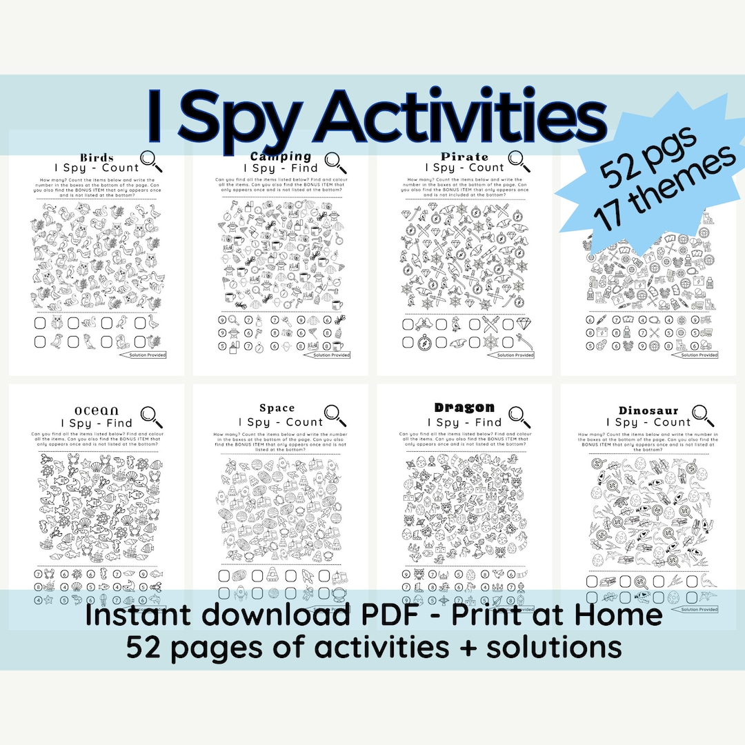 I SPY Printable Activity Pack, Activity Sheet for Kids, I Spy Game ...