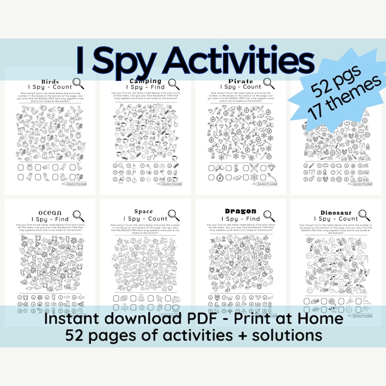 I SPY Printable Activity Pack, Activity Sheet for Kids, I Spy Game ...