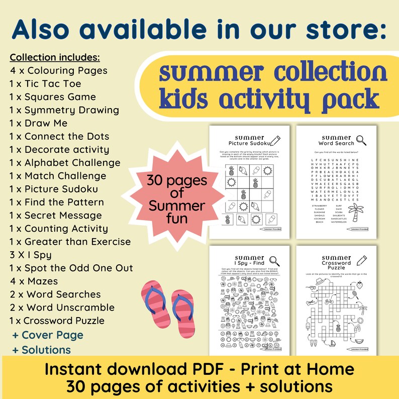 SUMMER Printable Activity Placemat, Activities for Kids, Word Find ...