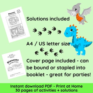 DINOSAUR Kids Activity Pack, Activity Sheet for Kids, Coloring Pages, I ...