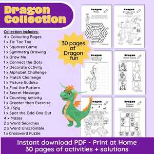 DRAGON Kids Activity Pack, Activity Sheet for Kids, Coloring Pages, I ...