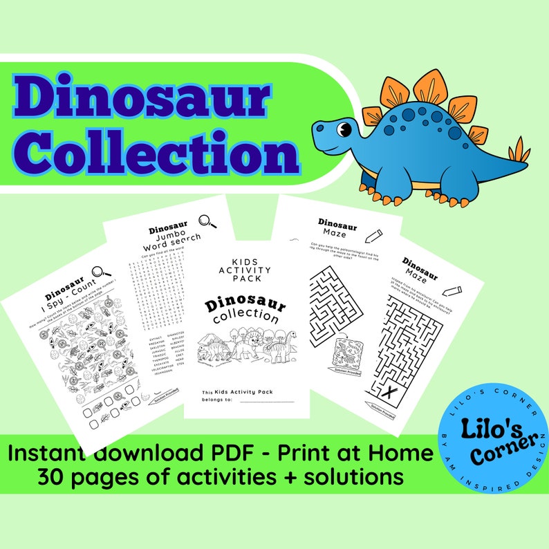 DINOSAUR Kids Activity Pack, Activity Sheet for Kids, Coloring Pages, I ...
