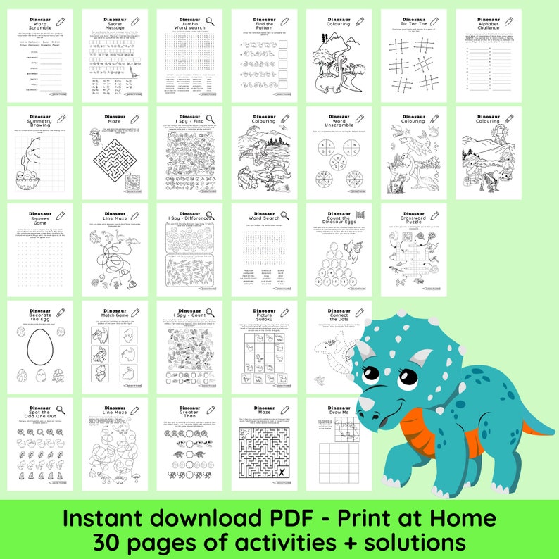 DINOSAUR Kids Activity Pack, Activity Sheet for Kids, Coloring Pages, I ...