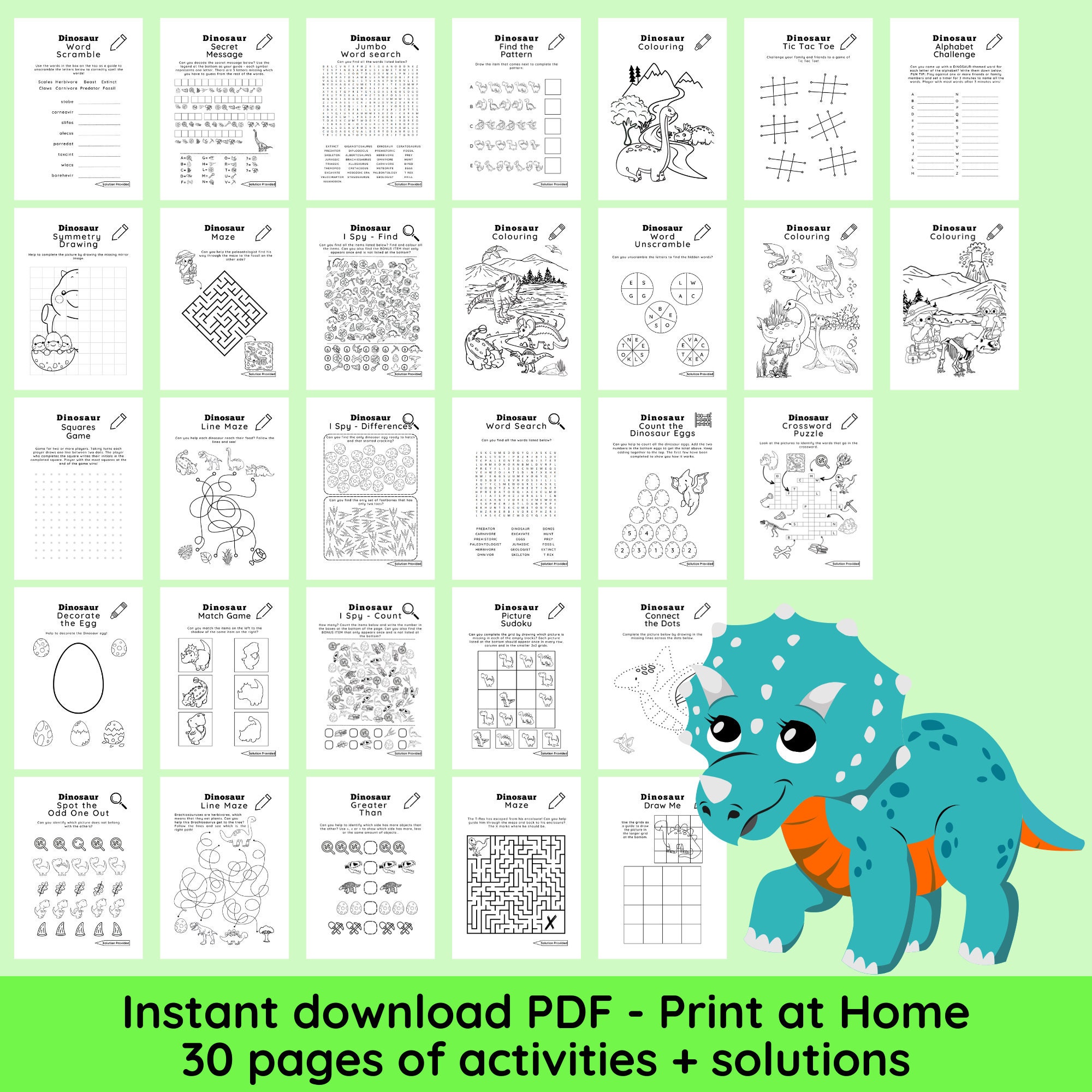 DINOSAUR Kids Activity Pack, Activity Sheet for Kids, Coloring Pages, I ...