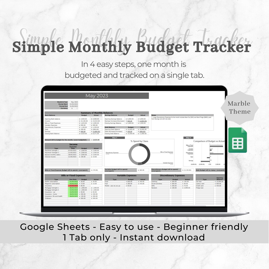 Simple Monthly Budget Tracker, Budget by Paycheck or Bi-weekly Budget ...