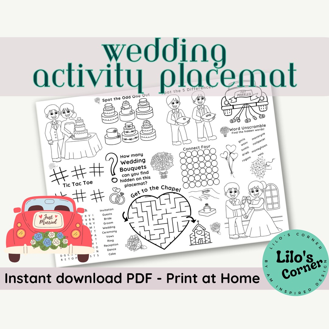 WEDDING Printable Activity Placemat, Activities for Kids, Word Find ...