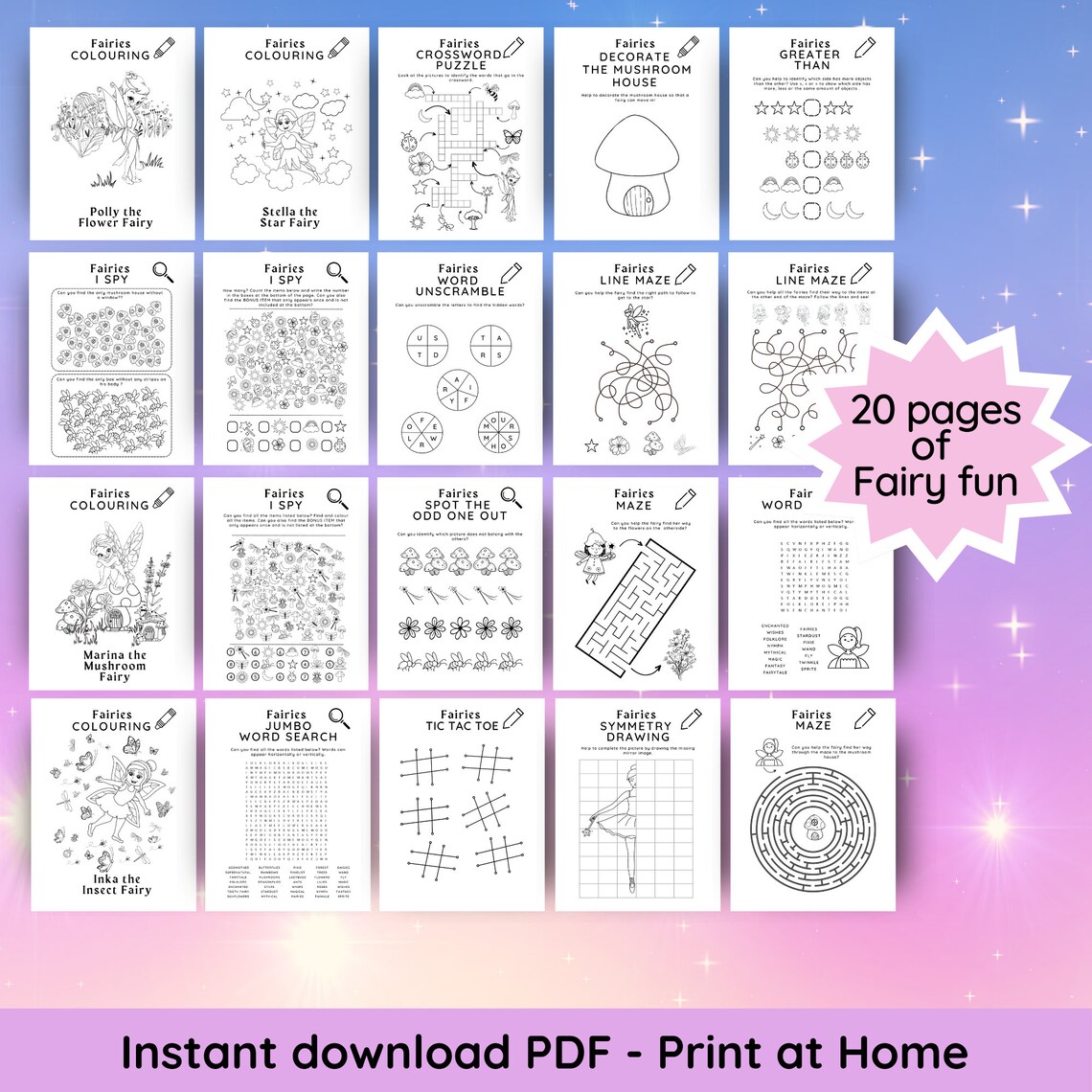 FAIRY Kids Activity Pack Activity for Kids Summer Activity - Etsy