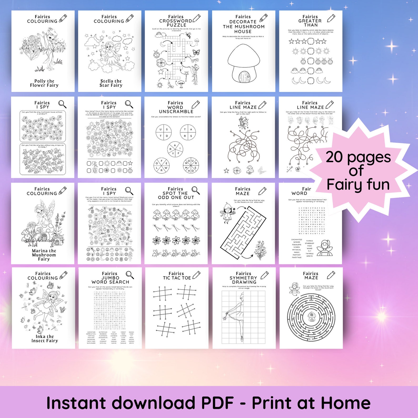 FAIRY Kids Activity Pack Activity for Kids Summer Activity - Etsy