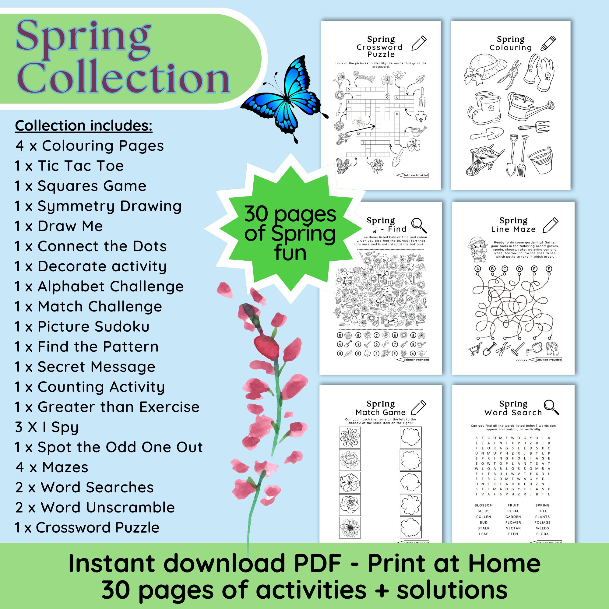 SPRING Kids Activity Pack, Printable Activity for Kids, Word Find ...