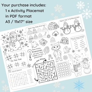 WINTER Printable Activity Placemat, Activities for Kids, Word Find ...