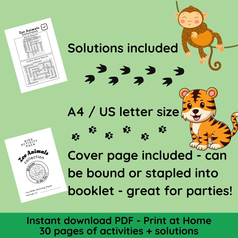 ZOO ANIMALS Kids Activity Pack, Printable Activity for Kids, Word Find ...
