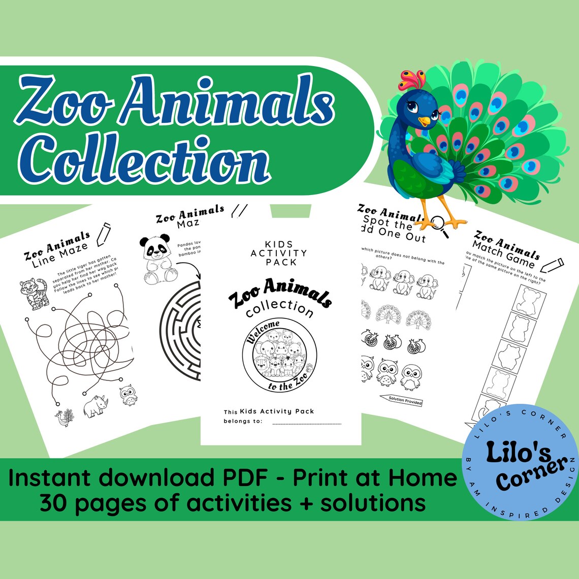 ZOO ANIMALS Kids Activity Pack, Printable Activity for Kids, Word Find ...