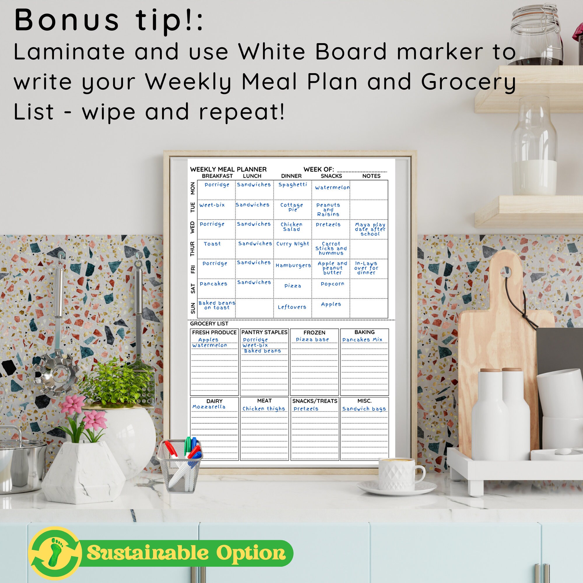 Weekly Meal Planner With Grocery List Printable 4 Variations - Etsy