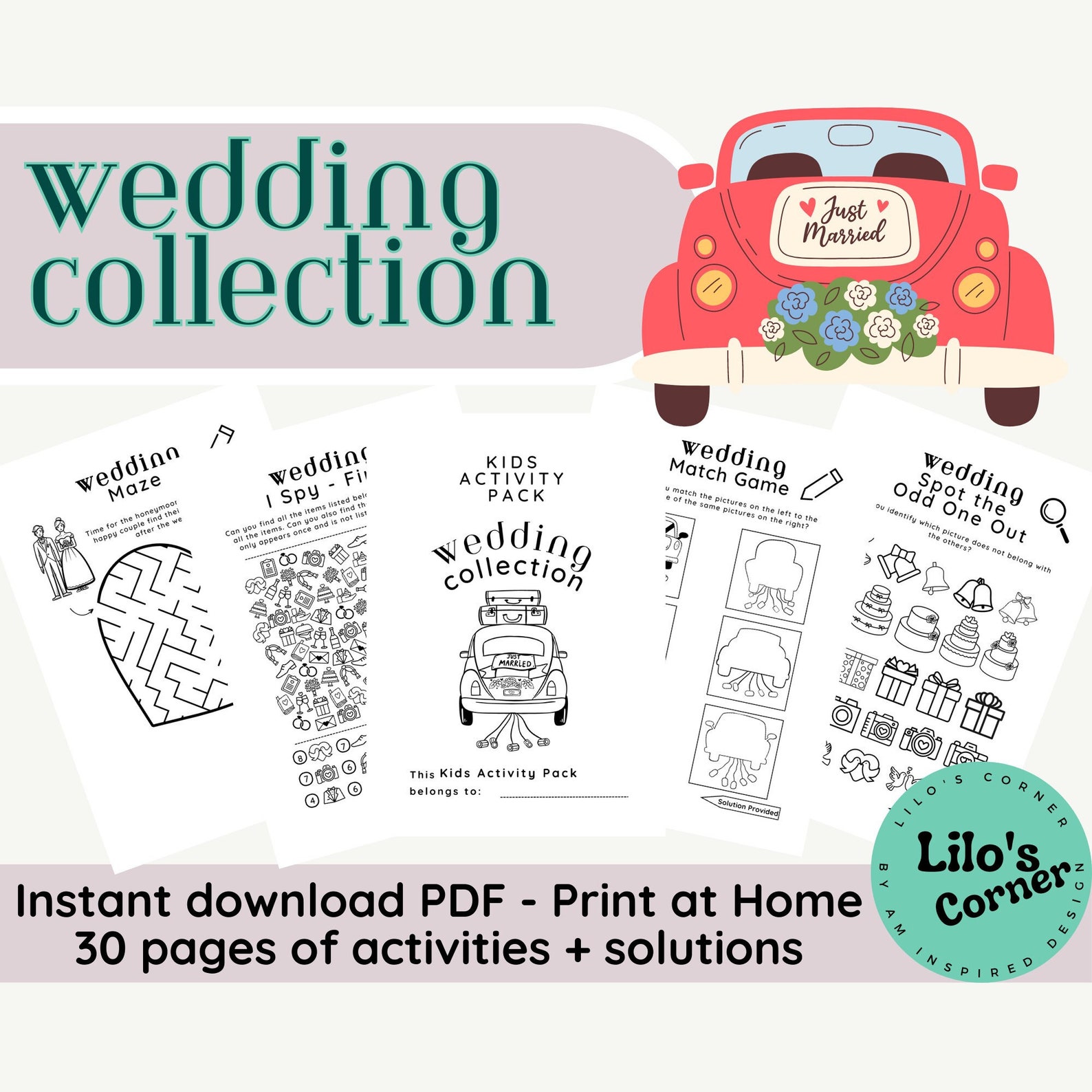 WEDDING Kids Activity Sheet Pack, Kids Wedding Favors, Coloring Pages ...