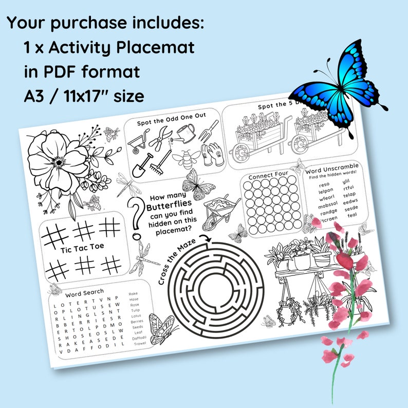 SPRING Printable Activity Placemat, Activities for Kids, Word Find ...