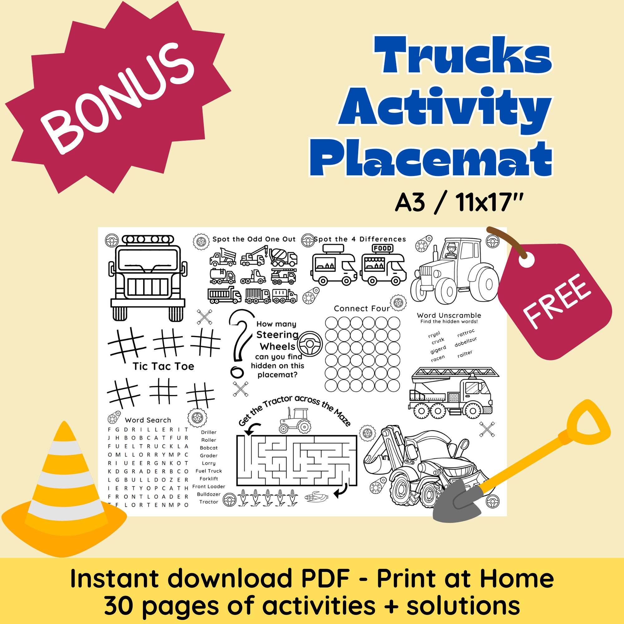 TRUCKS Kids Activity Pack Activity Sheet for Kids Coloring - Etsy Canada