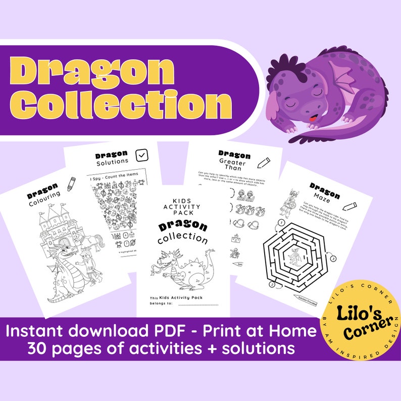 DRAGON Kids Activity Pack, Activity Sheet for Kids, Coloring Pages, I ...
