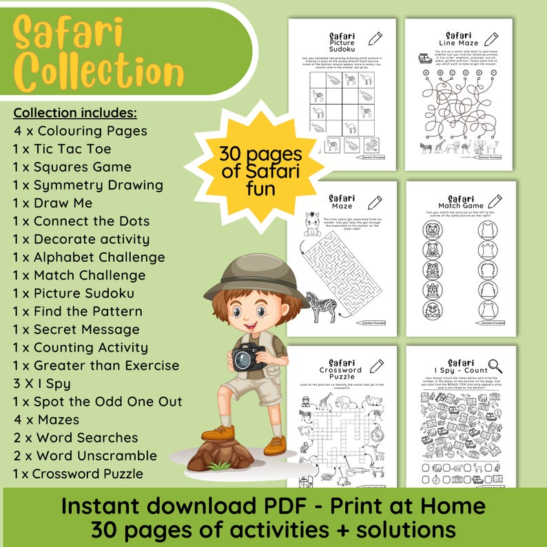 SAFARI Kids Activity Pack, Printable Activity for Kids, Word Find ...