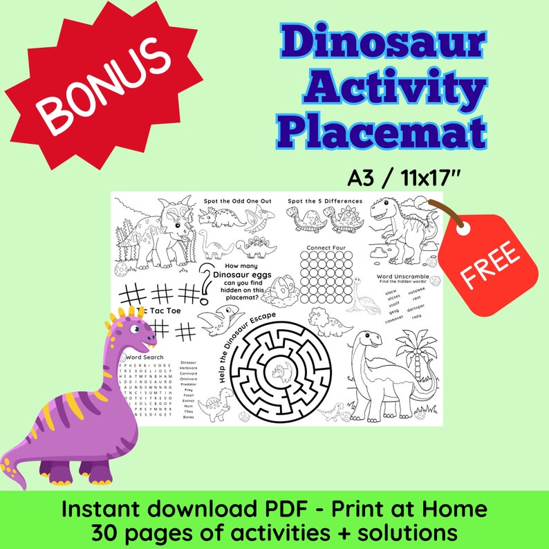 DINOSAUR Kids Activity Pack, Activity Sheet for Kids, Coloring Pages, I ...