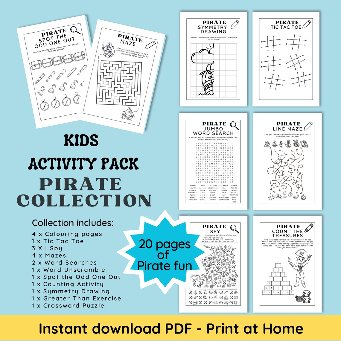 PIRATE Kids Activity Pack Activity for Kids Summer Activity - Etsy