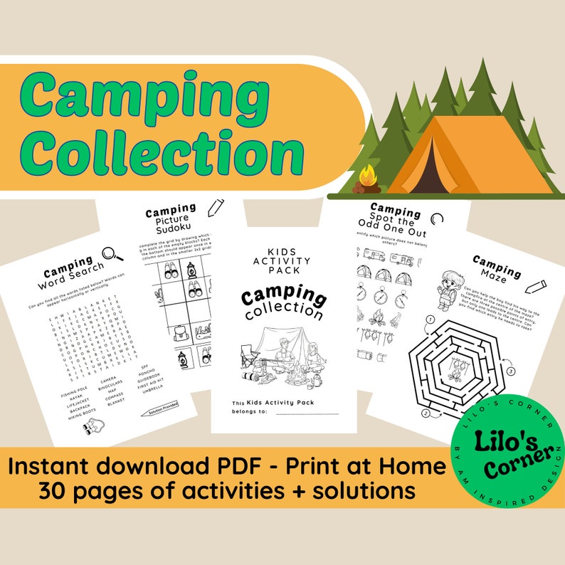 CAMPING Kids Activity Pack, Printable Activity for Kids, Word Find ...