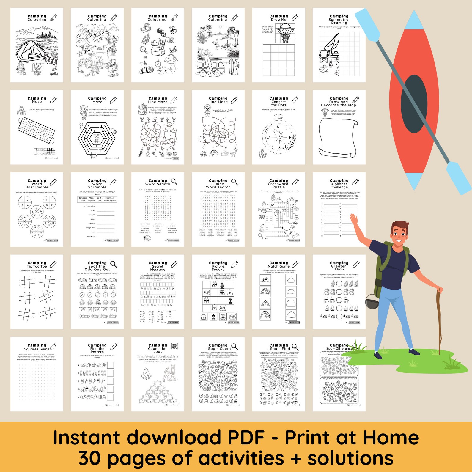 CAMPING Kids Activity Pack, Printable Activity for Kids, Word Find ...