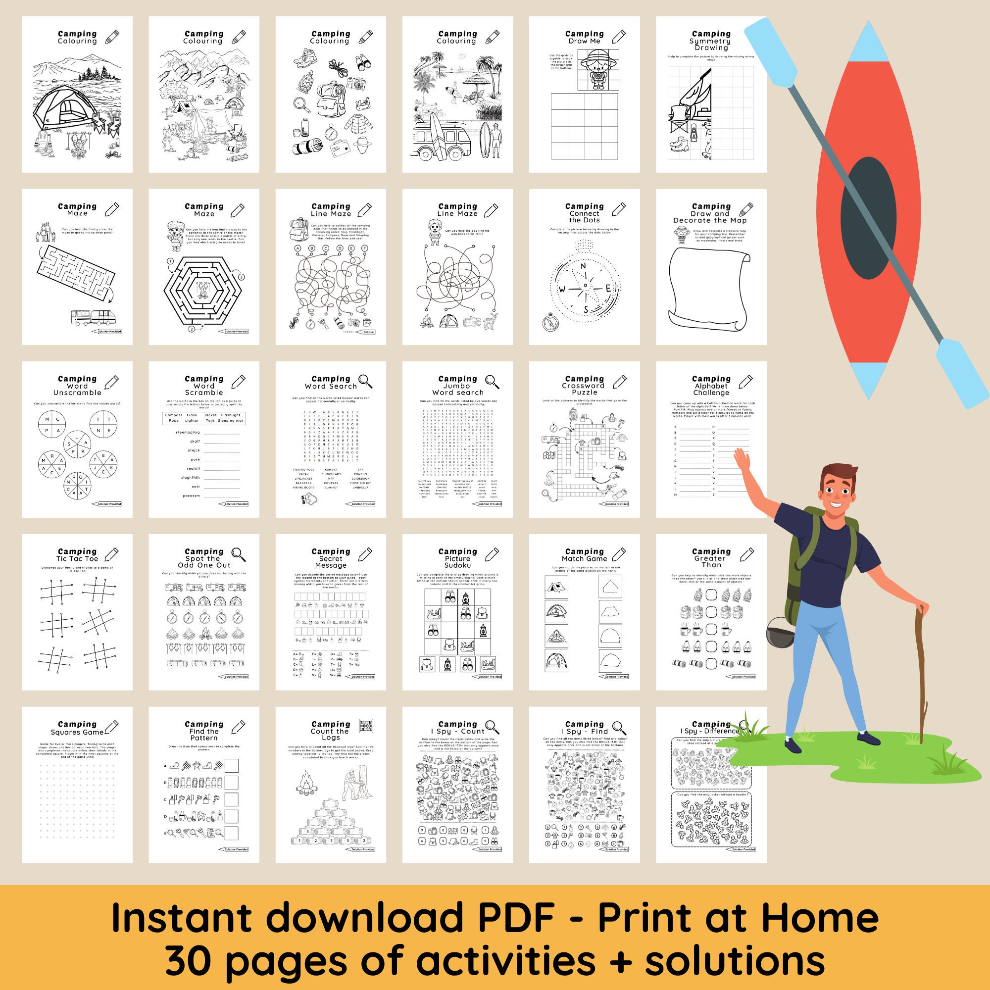 CAMPING Kids Activity Pack, Printable Activity for Kids, Word Find ...