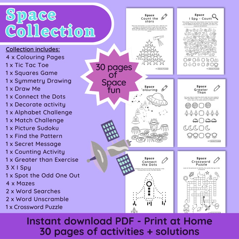 SPACE Kids Activity Pack, Activity for Kids, Summer Activity, Word Find ...