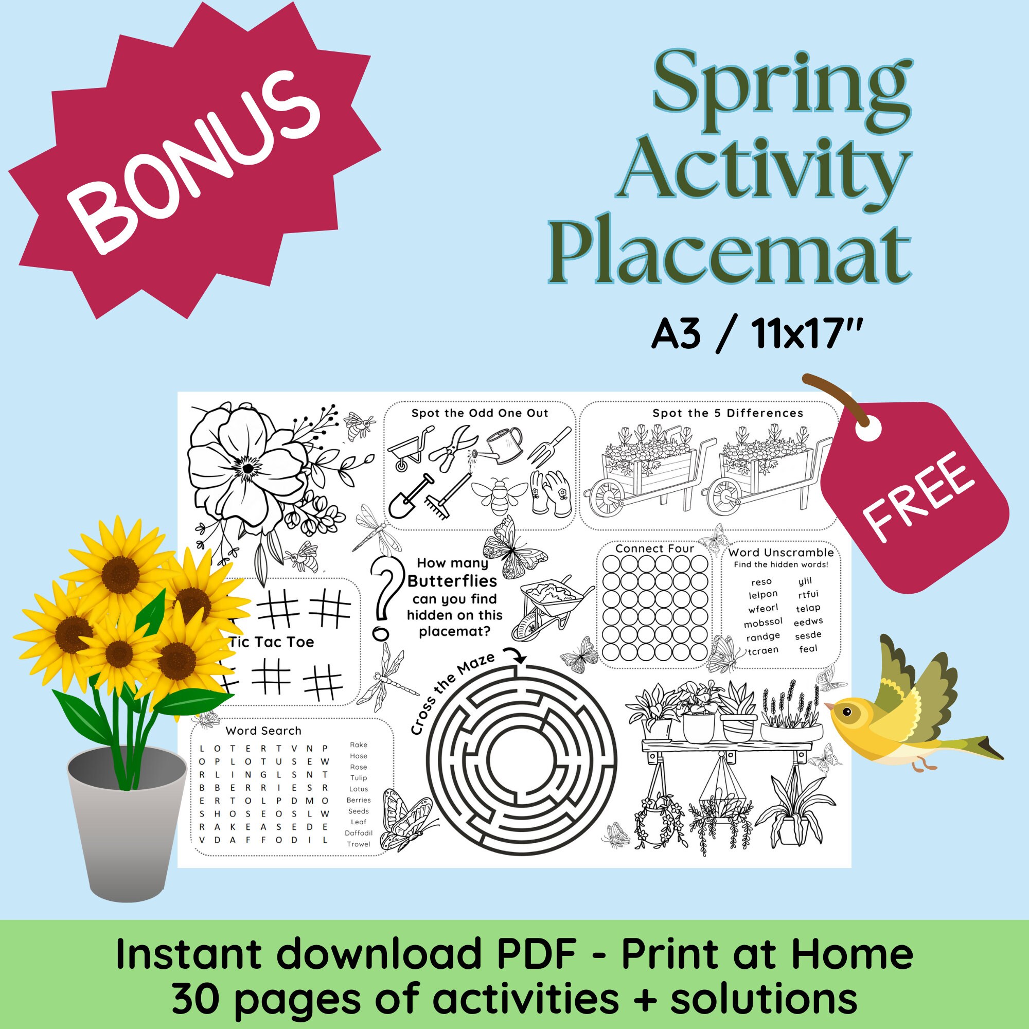 SPRING Kids Activity Pack, Printable Activity for Kids, Word Find ...