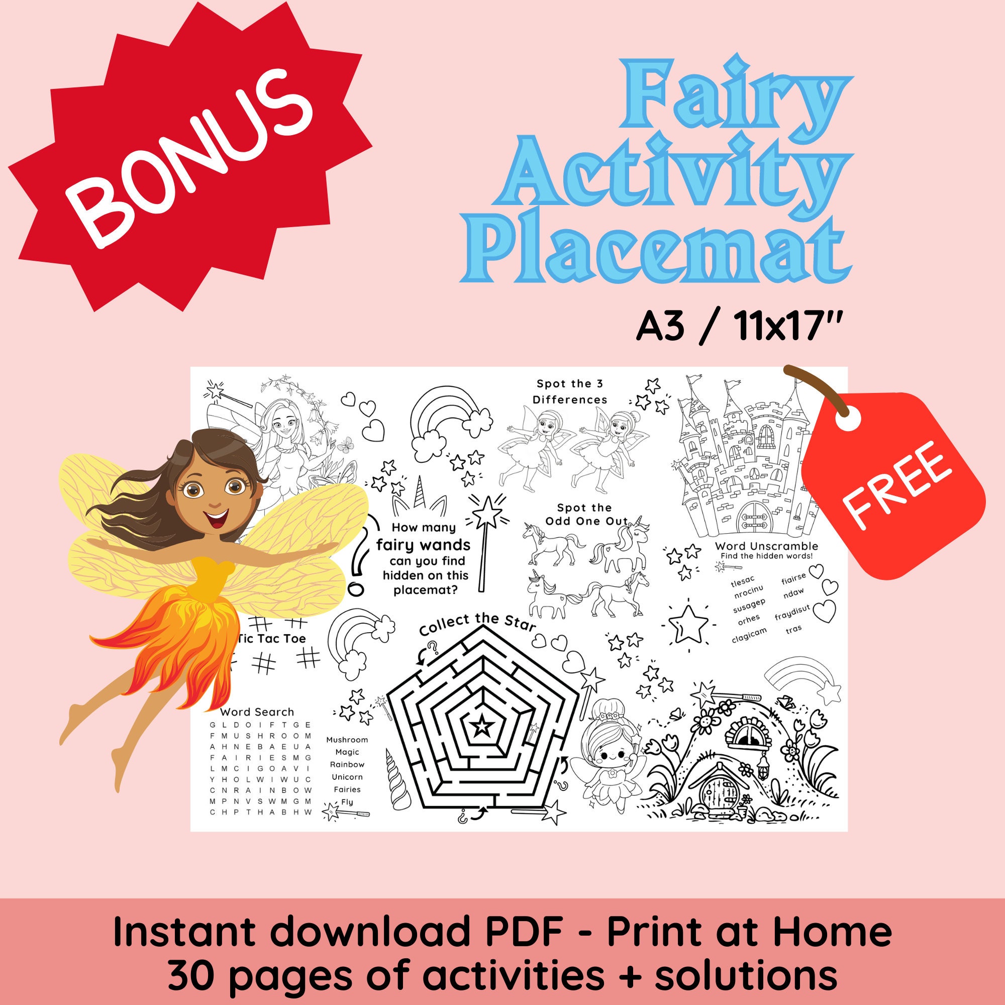 FAIRY Kids Activity Pack, Activity for Kids, Summer Activity, Word Find ...