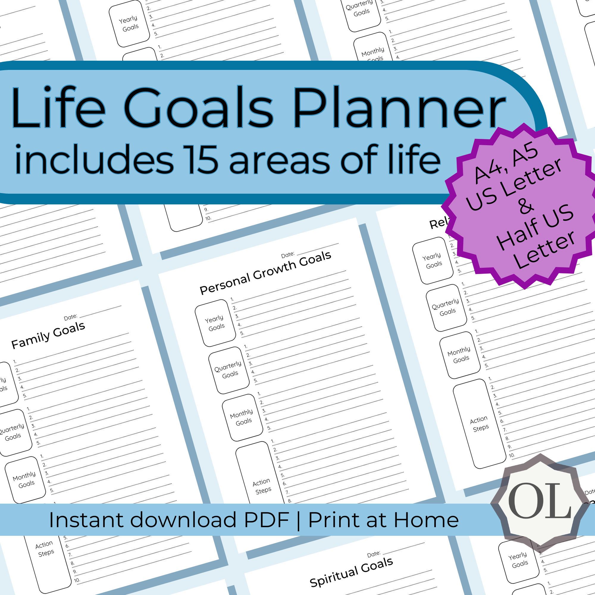 Life Goals Planner Printable - Yearly, Quarterly, Monthly | Goal ...