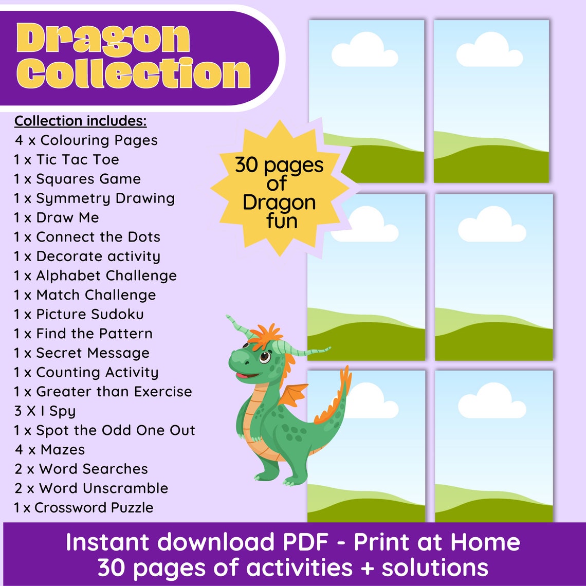 DRAGON Kids Activity Pack Activity Sheet for Kids Coloring - Etsy