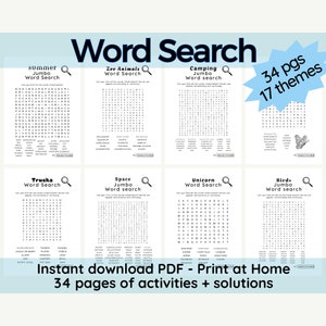 WORD SEARCH Activity Pack, Activity Sheet for Kids, Instant Download ...