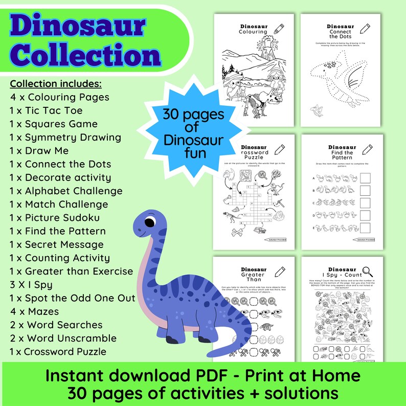DINOSAUR Kids Activity Pack, Activity Sheet for Kids, Coloring Pages, I ...