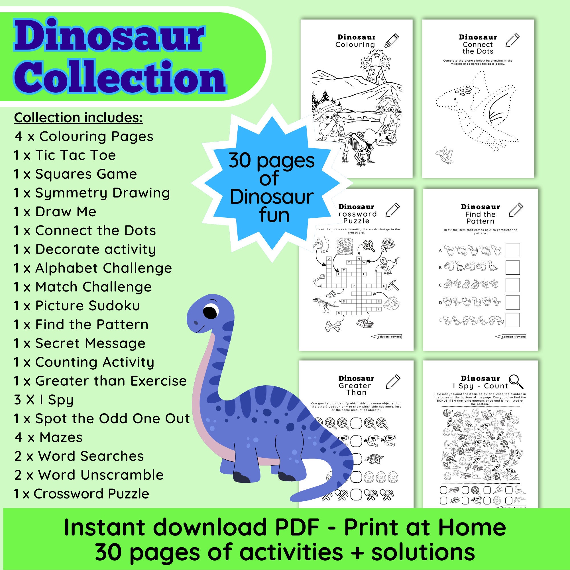 DINOSAUR Kids Activity Pack, Activity Sheet for Kids, Coloring Pages, I ...