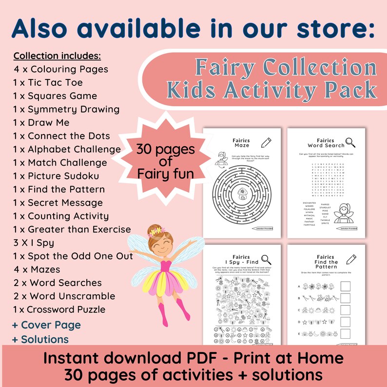 FAIRY Printable Activity Placemat, Activities for Kids, Word Find ...
