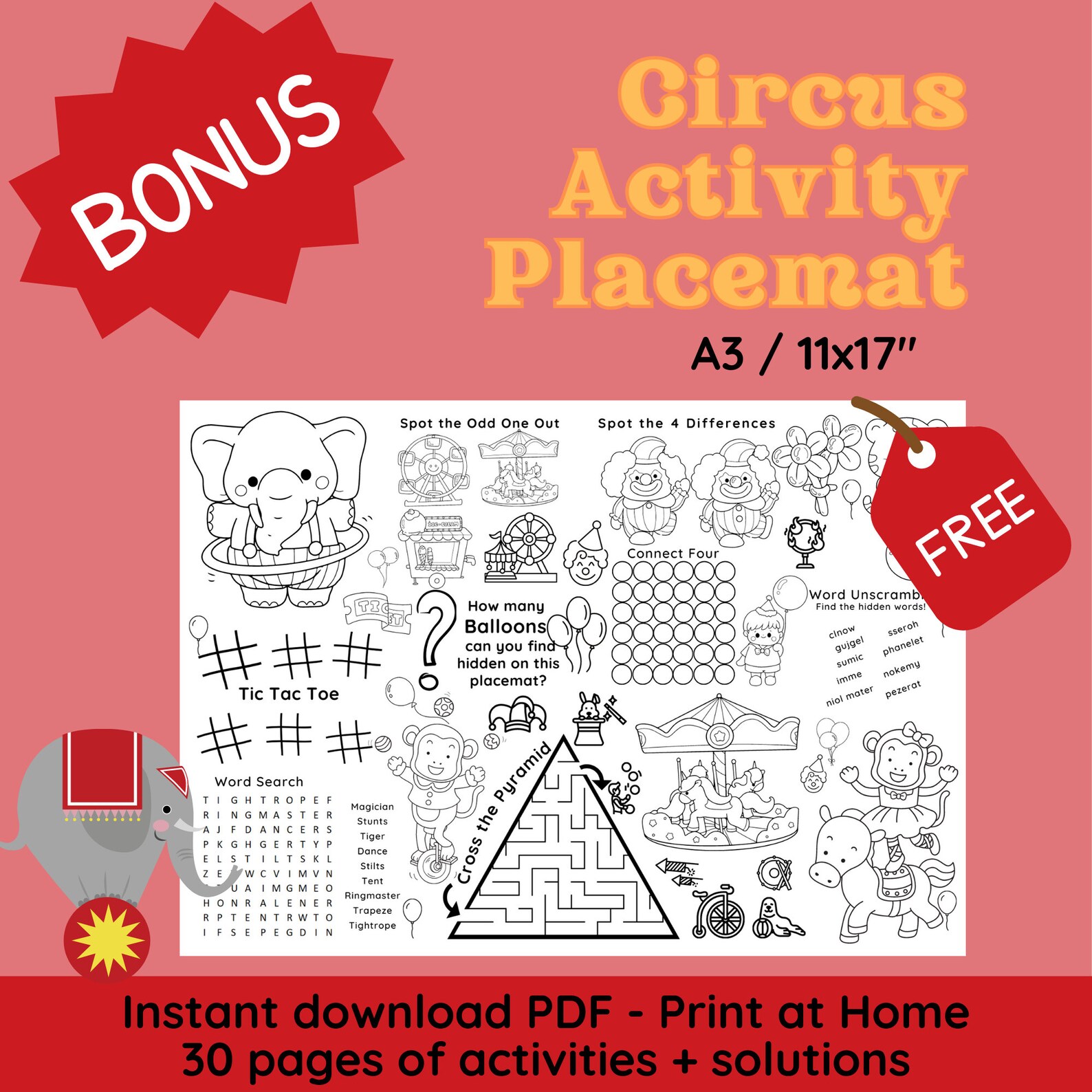 CIRCUS Kids Activity Pack, Activity for Kids, Summer Activity, Word ...