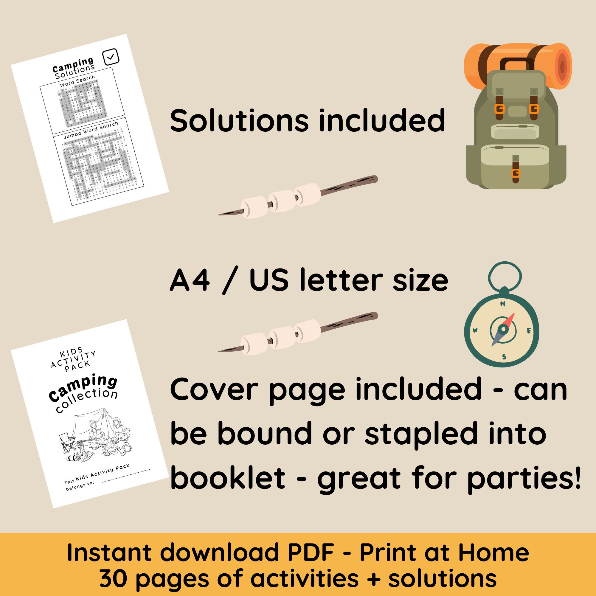 CAMPING Kids Activity Pack, Printable Activity for Kids, Word Find ...