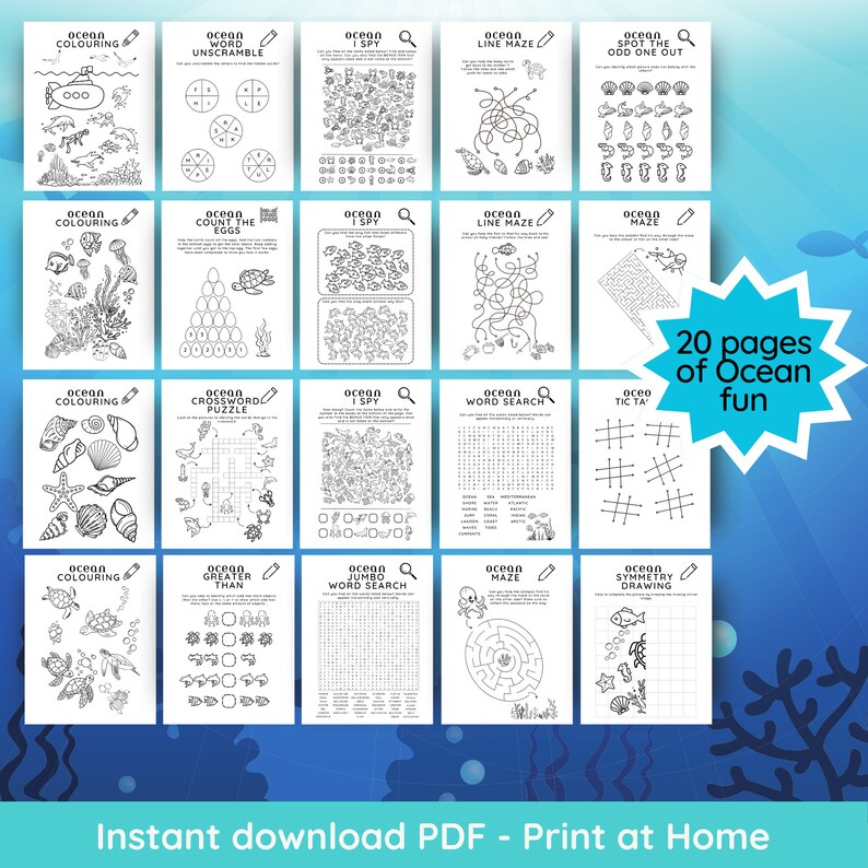 OCEAN Kids Activity Pack Activity for Kids Summer Activity - Etsy