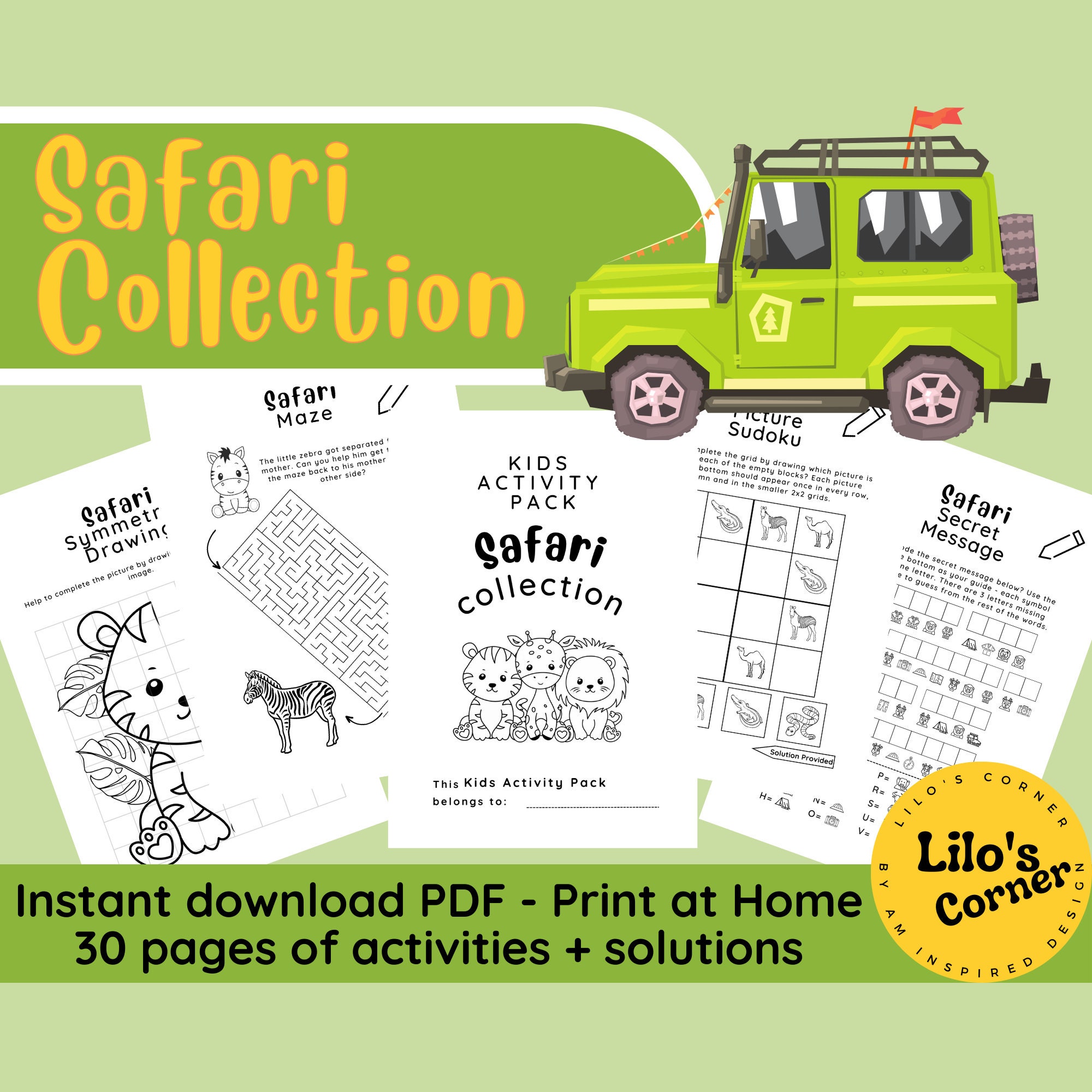 SAFARI Kids Activity Pack, Printable Activity for Kids, Word Find ...