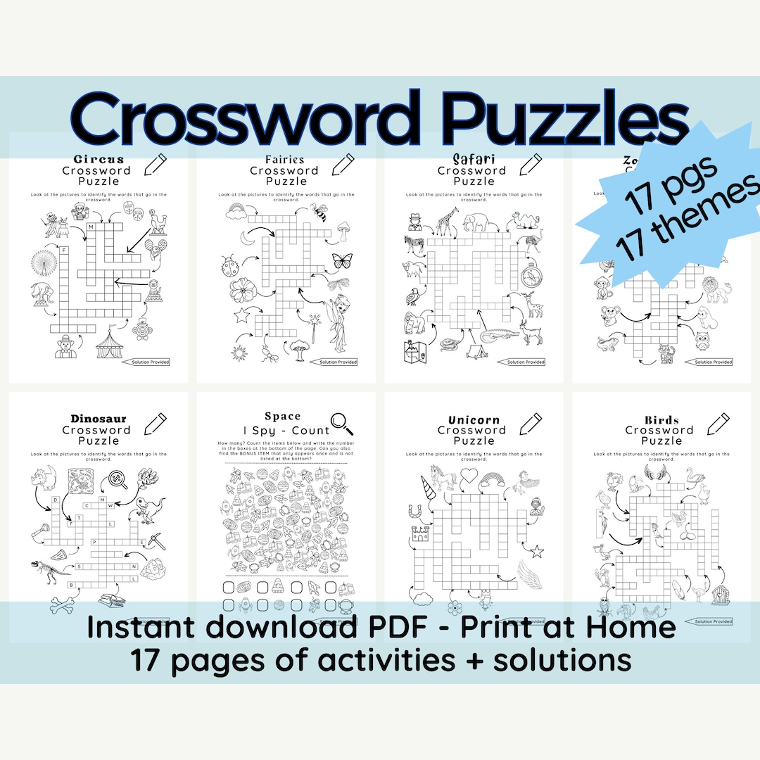 CROSSWORD Puzzle Activity Pack, Activity Sheet for Kids, Instant ...