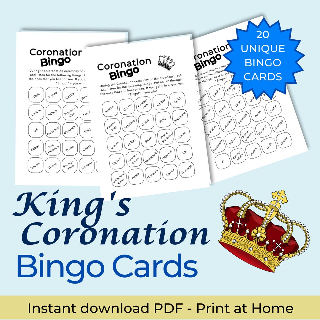 King's Coronation Bingo Game King Charles III Printable - Etsy