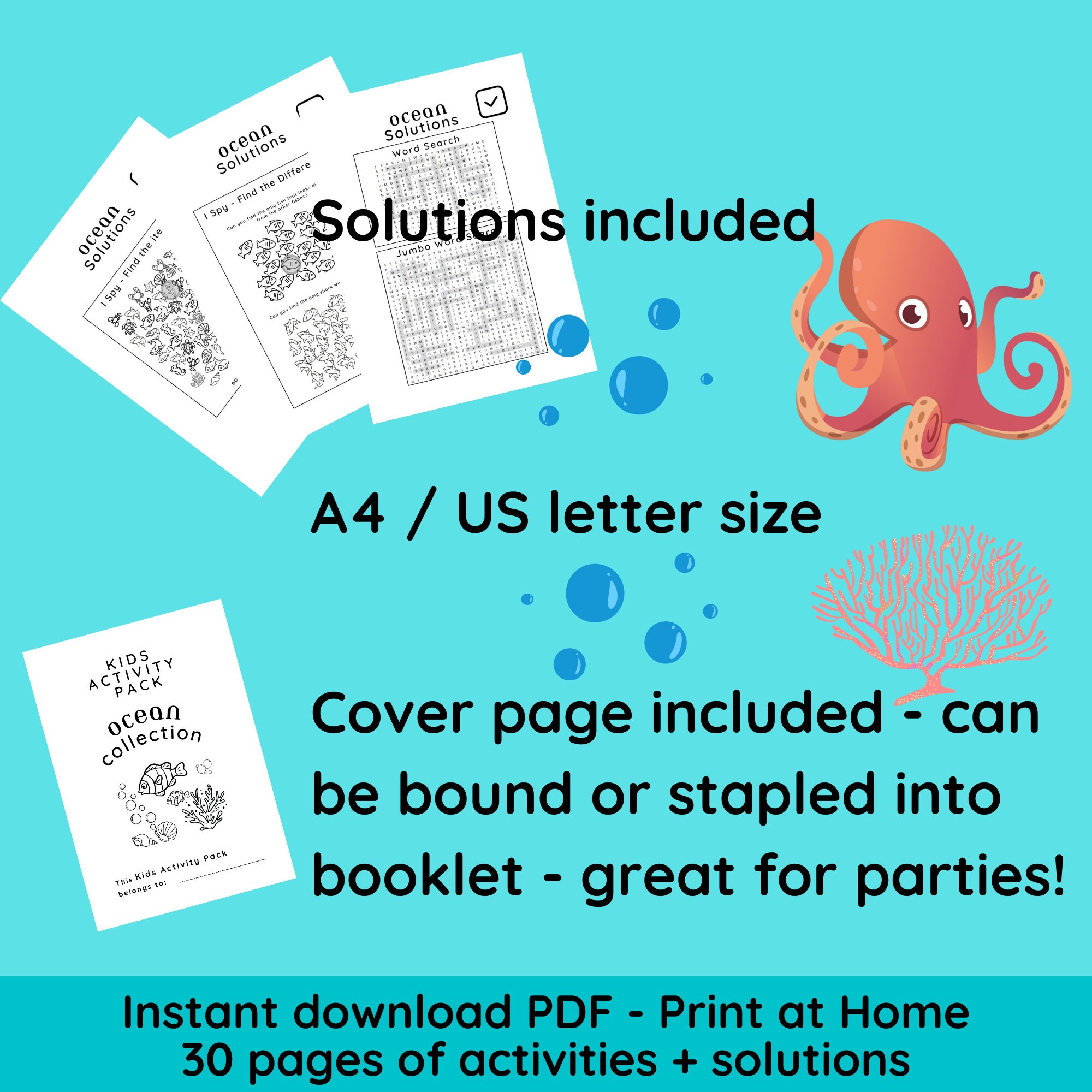 OCEAN Kids Activity Pack, Activity for Kids, Summer Activity, Word Find ...