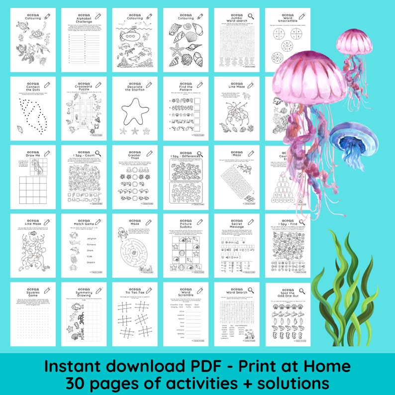 OCEAN Kids Activity Pack, Activity for Kids, Summer Activity, Word Find ...
