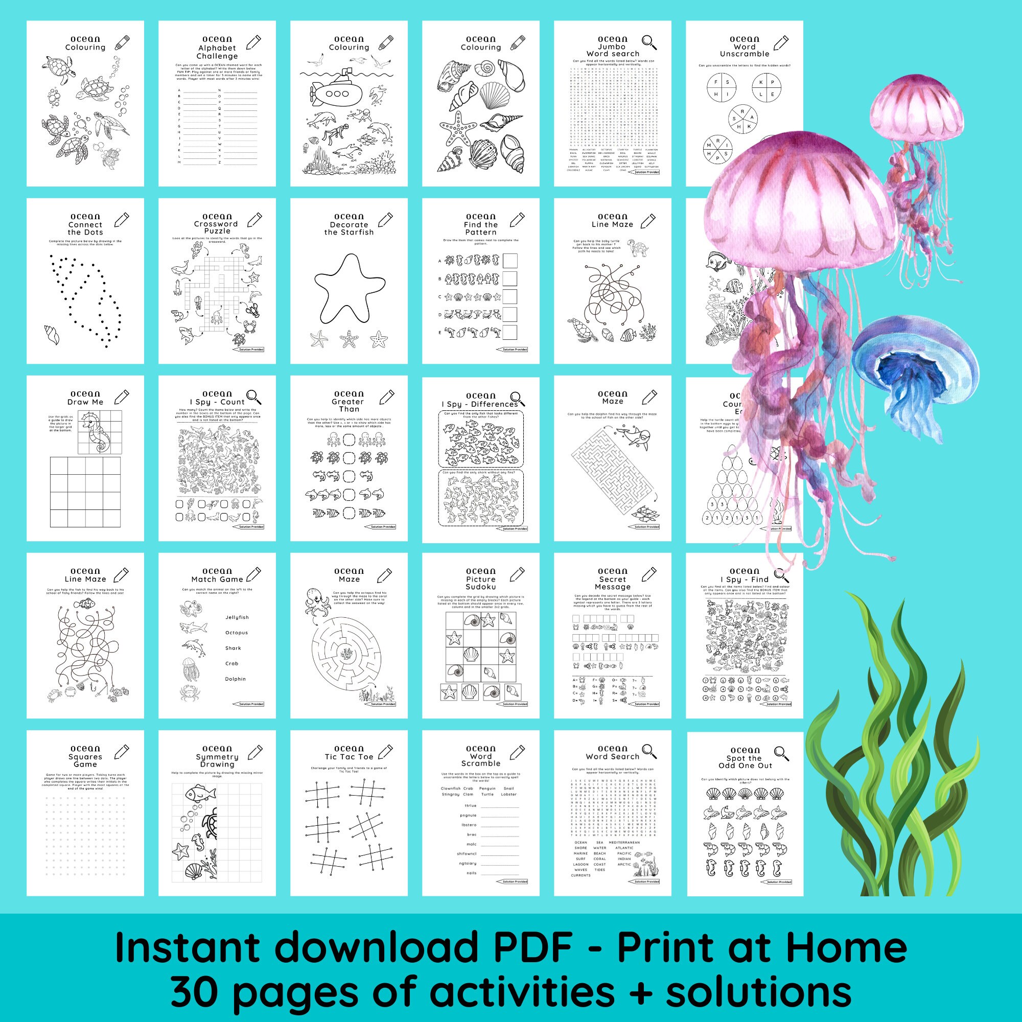 OCEAN Kids Activity Pack, Activity for Kids, Summer Activity, Word Find ...